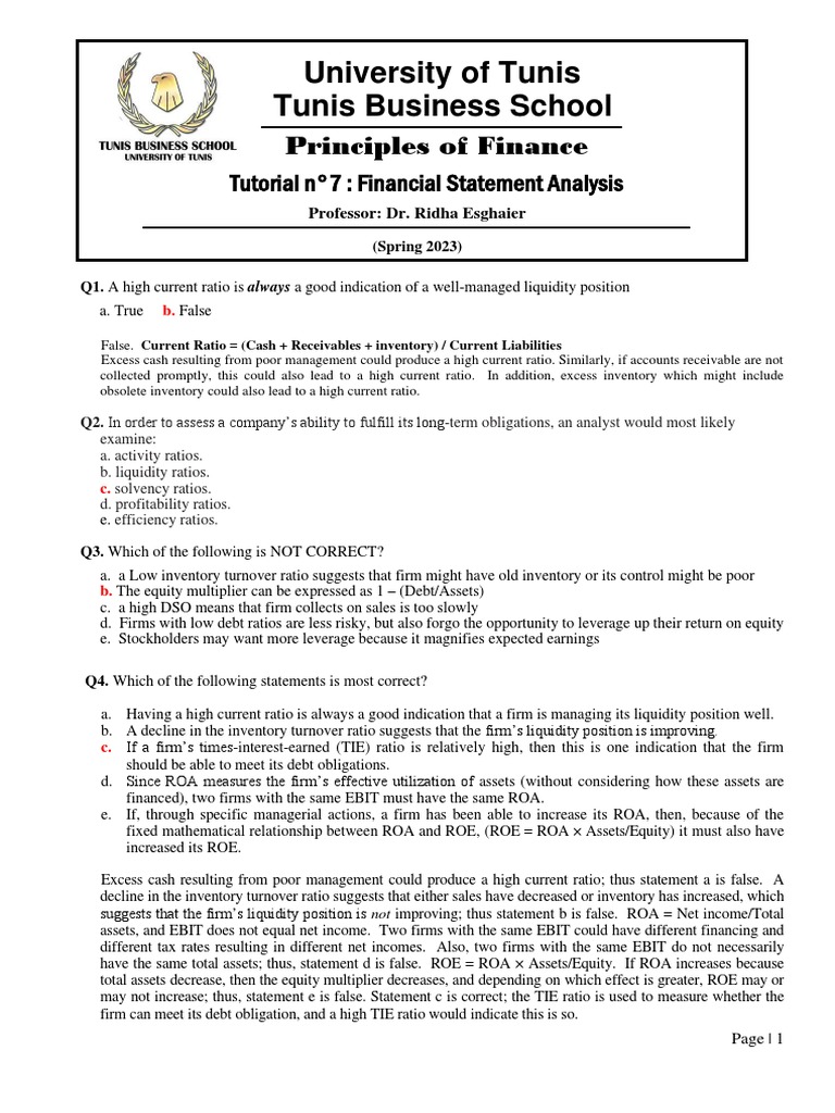 Tutorial 7 - (Solution) Analysis of Financial Statements | PDF | Return On Equity | Leverage ...