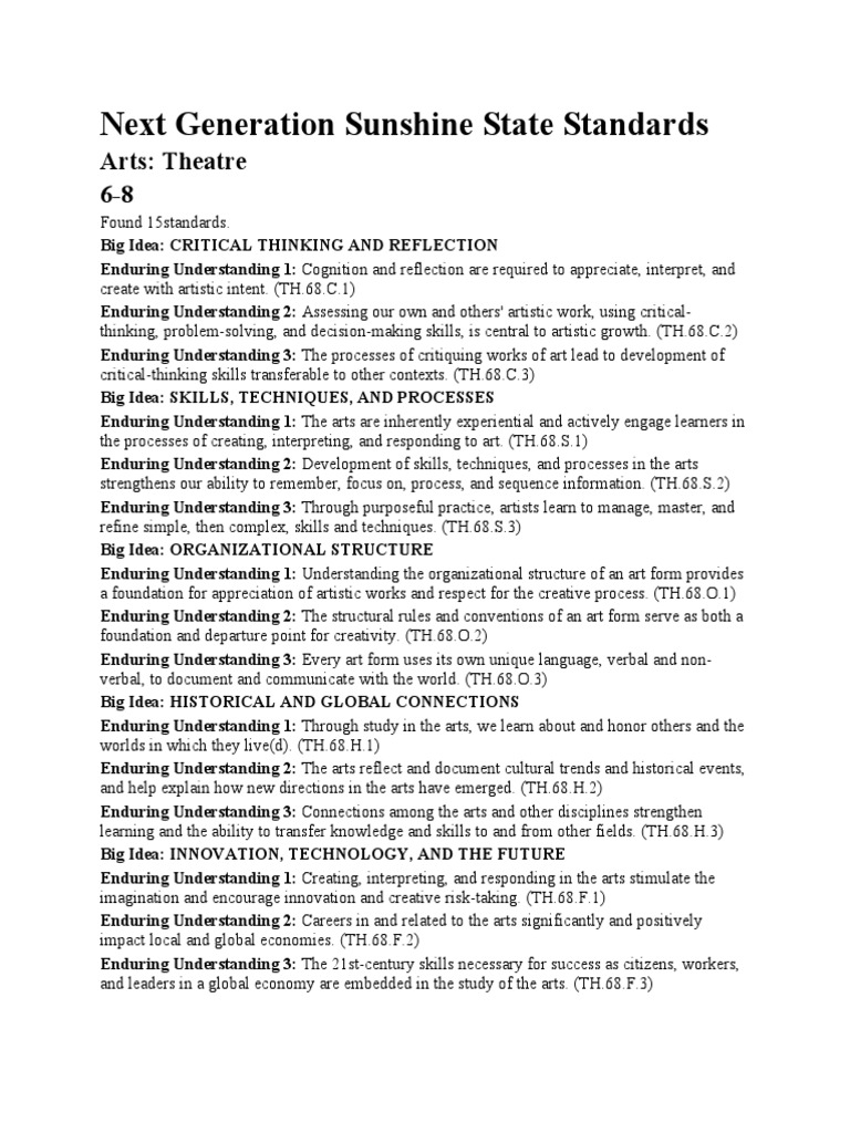 Next Gen Sunshine State Arts Standards | PDF | Critical Thinking ...