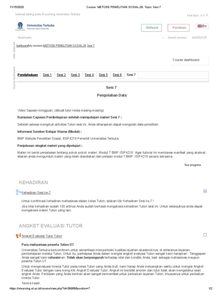 Course - METODE PENELITIAN SOSIAL-28, Topic - Sesi 7 | PDF