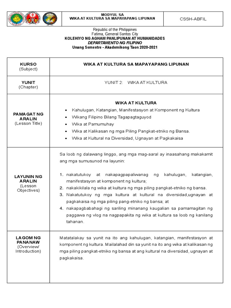 FIL 101 Modyul II | PDF