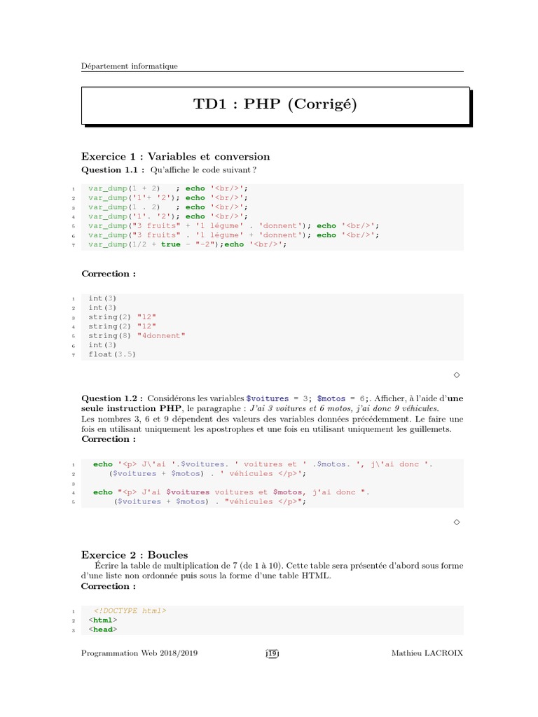 PDF 5 Exercices PHP | PDF | Données informatiques | Programmation web