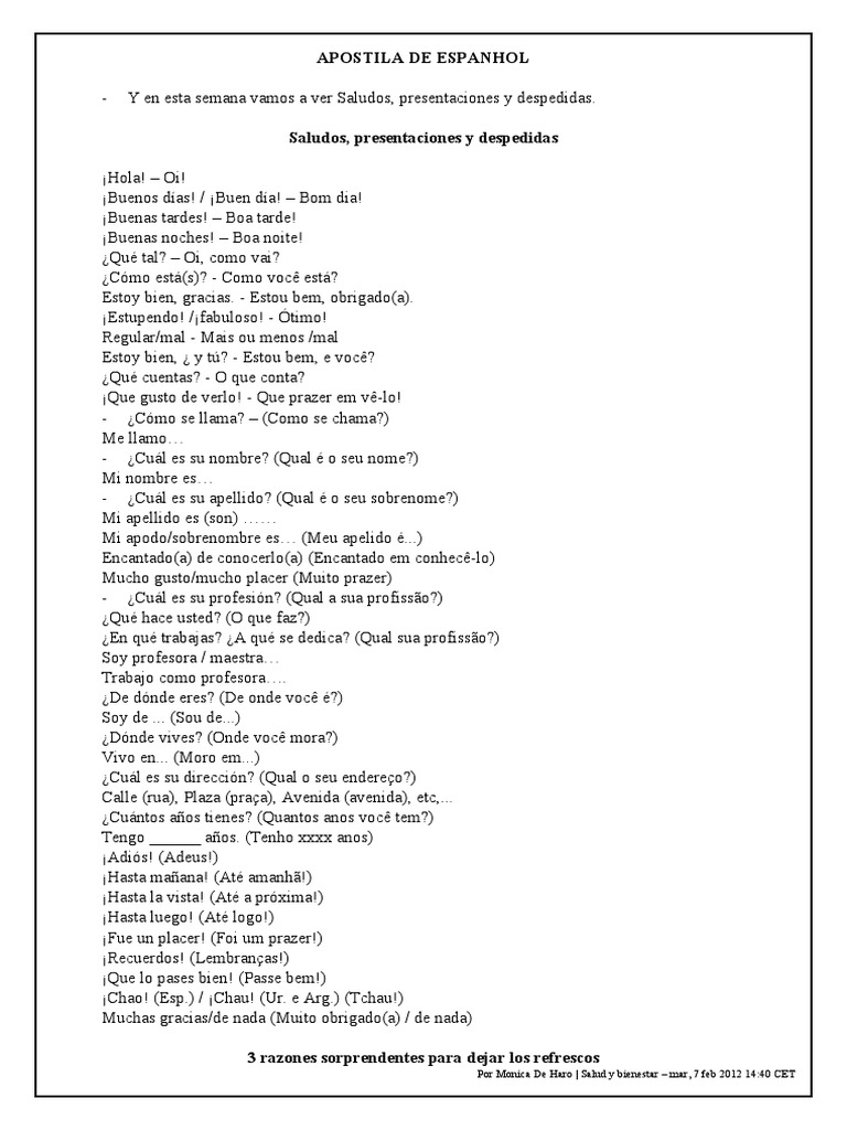 Atividade de Saludos, Presentaciones y Despedidas | PDF | Salud y bienestar