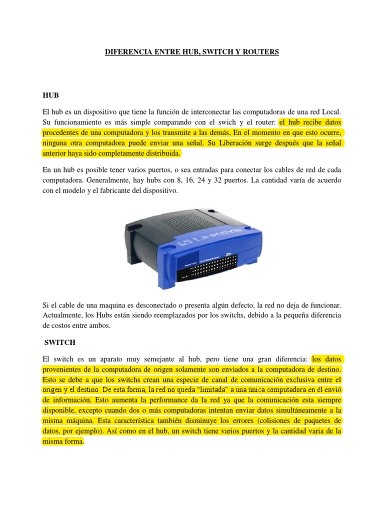 Hub, Switch y Router: Diferencias | PDF