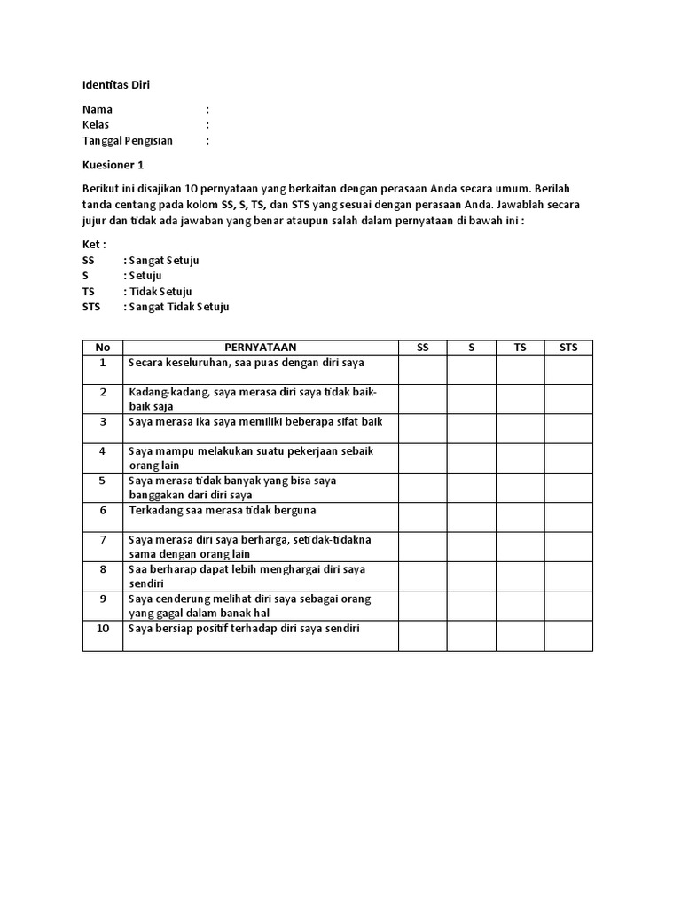 Print Angket Self-Love | PDF