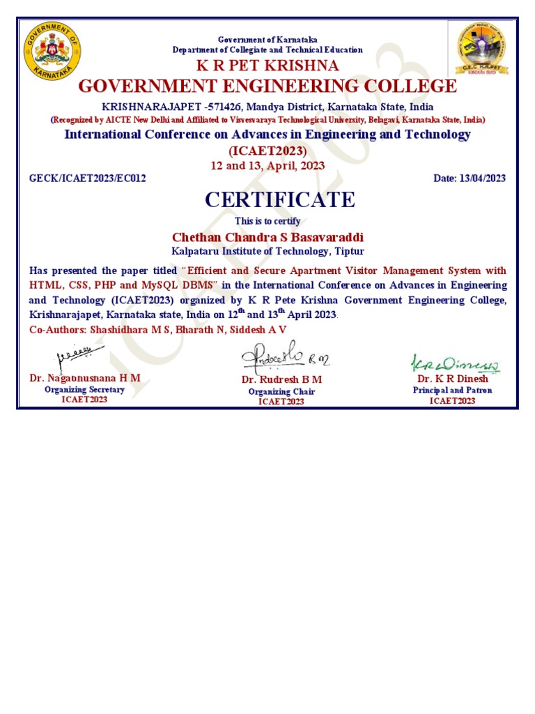Certificates Ece Icaet2023 Gec K R Pet | PDF