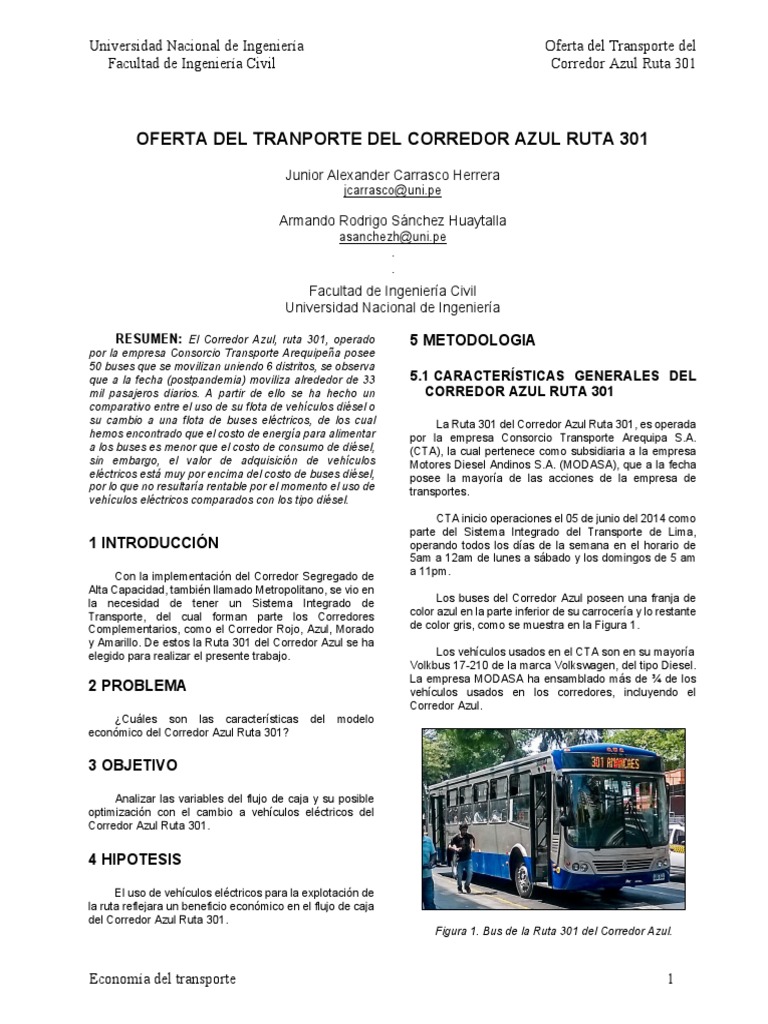 Análisis del Corredor Azul Ruta 301 | PDF