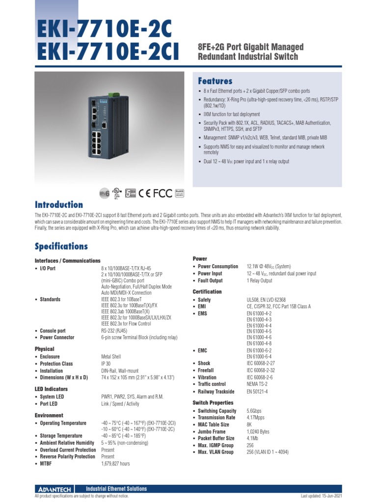EKI-7710E-2C EKI-7710E-2CI: Features | PDF | Ethernet | Data Transmission