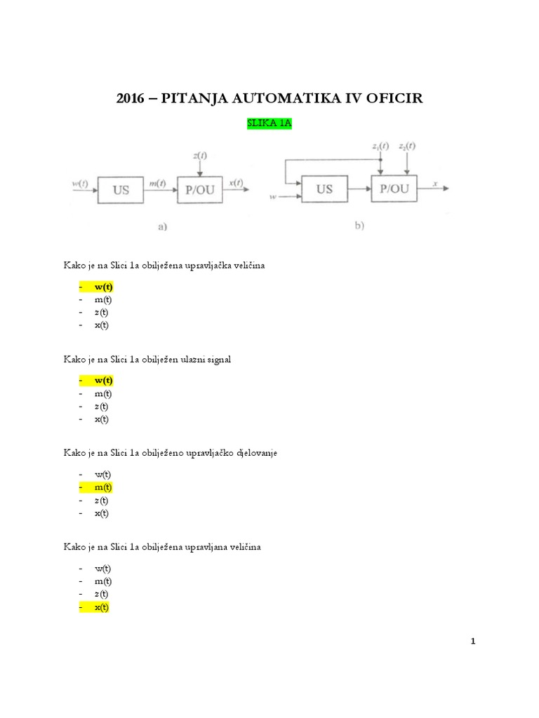 Pitanja Automatika III Klasa | PDF