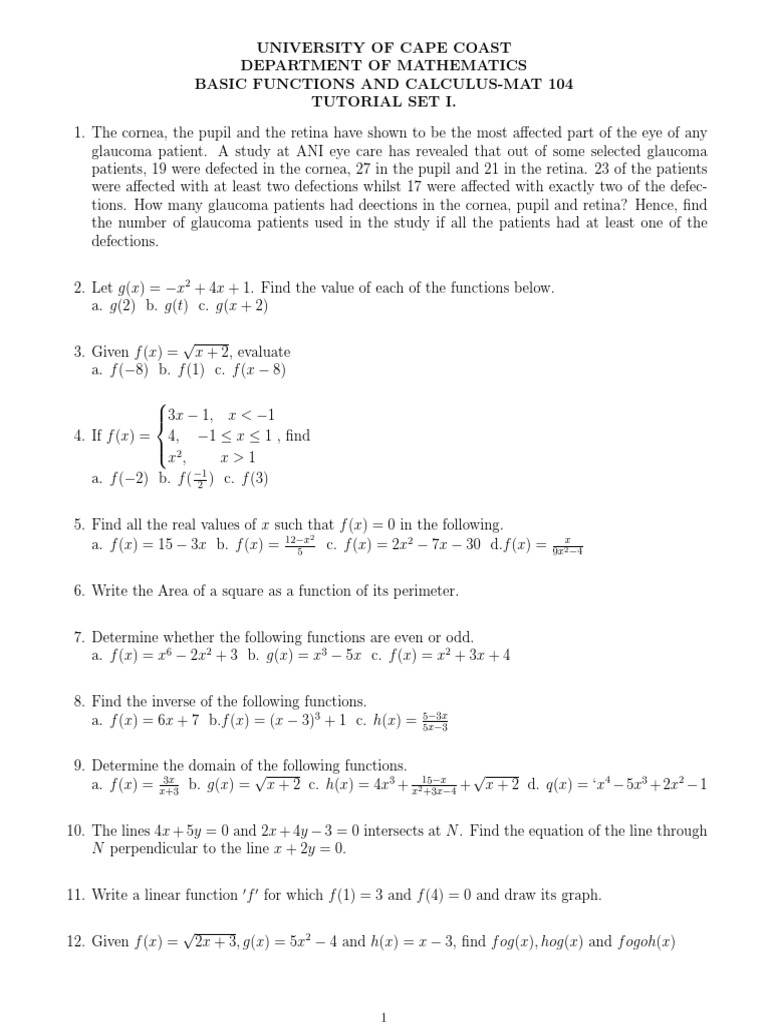 Calculus and Functions Tutorial | PDF | Zero Of A Function | Function ...