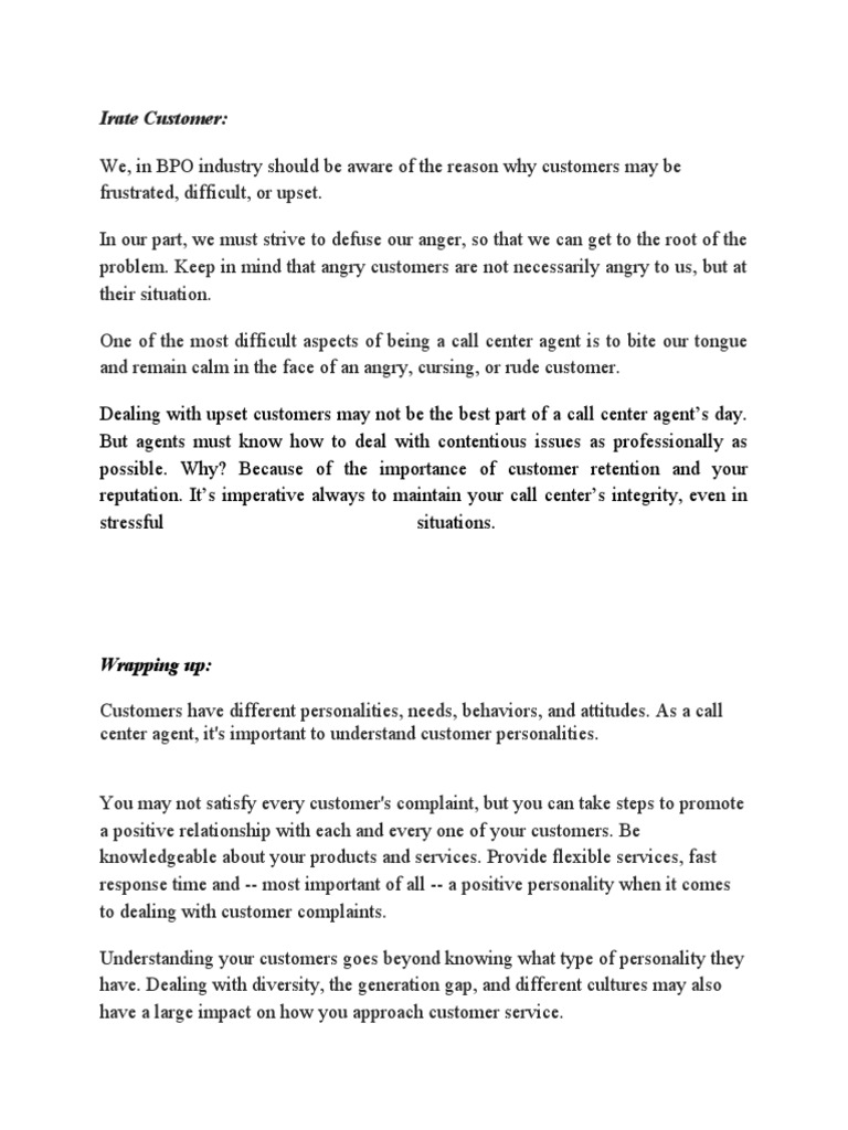 Irate Customer | PDF