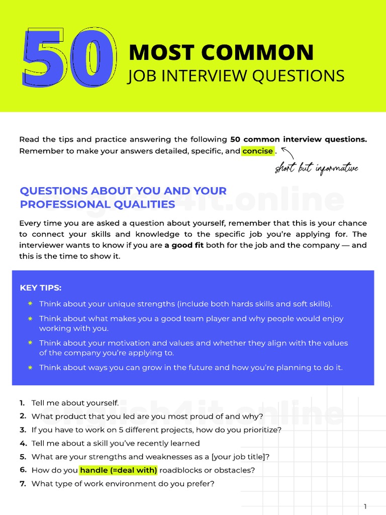 50 Most Common Job Interview Questions | PDF