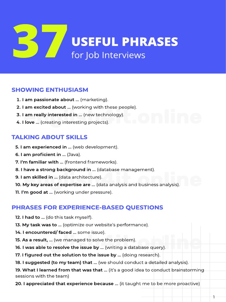 Useful Phrases For Interviews | PDF | Computing | Information Technology