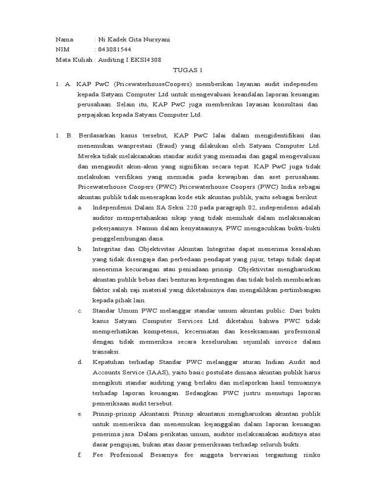 Kegagalan Audit PwC pada Satyam Computer | PDF