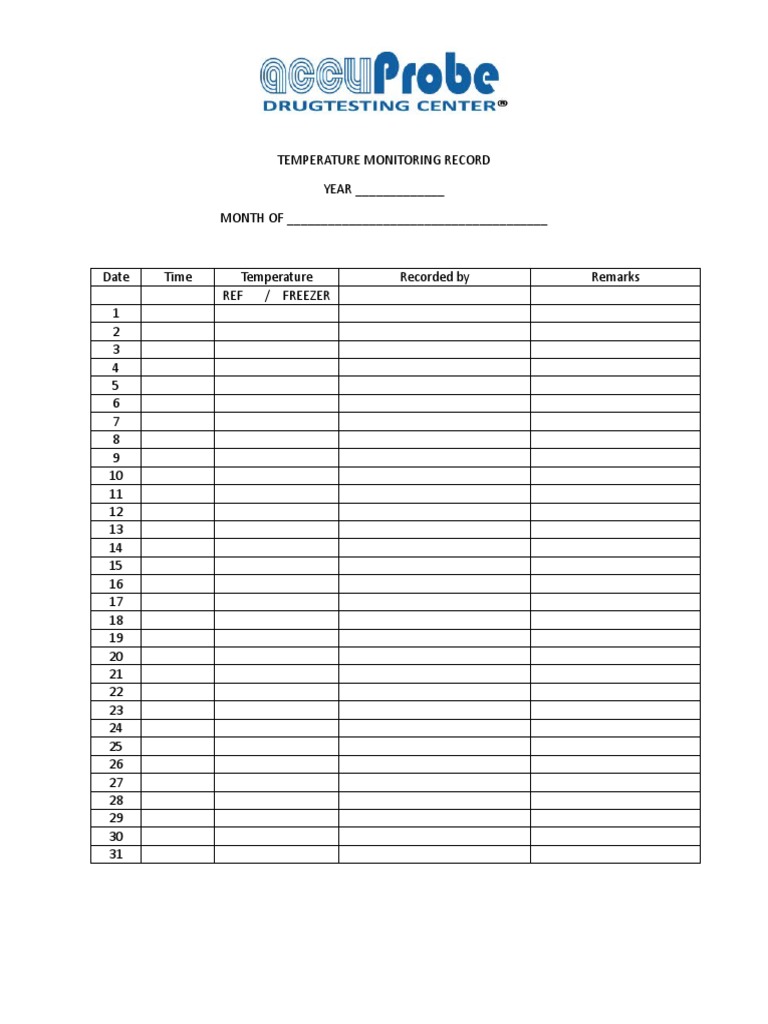 Temperature Monitoring Record Sheet | PDF | Sports & Recreation ...
