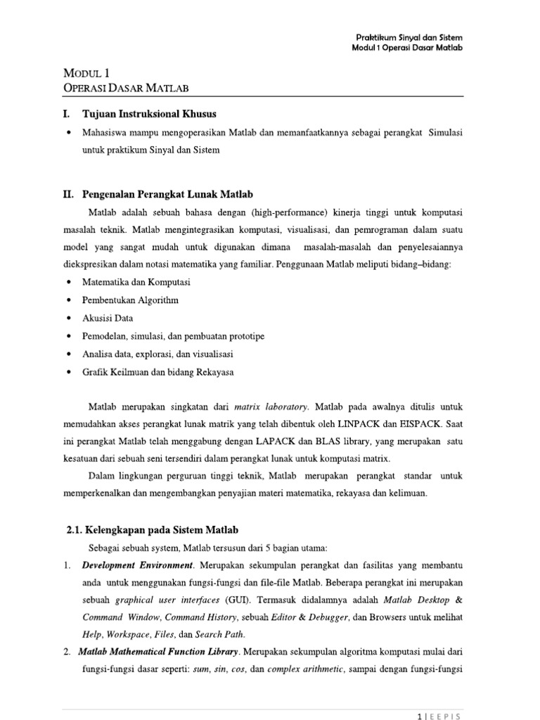 Modul 1-Praktikum Sinyal Sistem Dengan MatLAB (1) | PDF