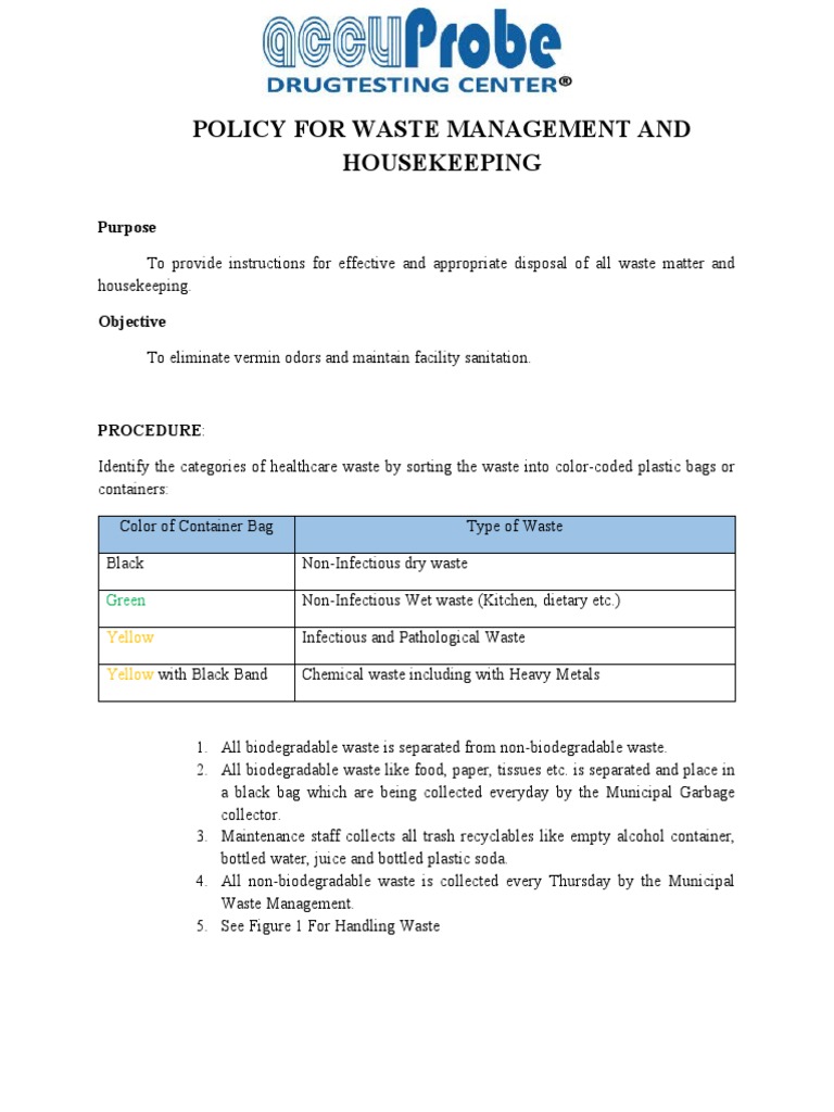 Policy For Waste Management and Housekeeping Revised | PDF