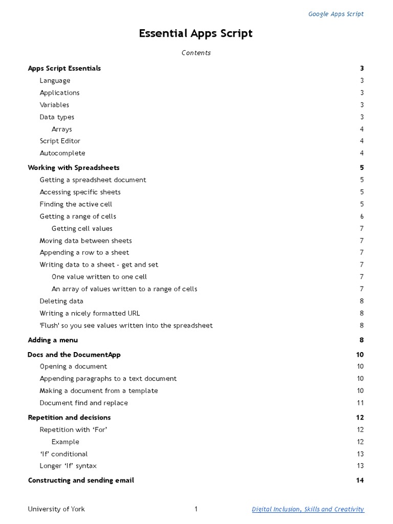 Essential Apps Script Booklet | Download Free PDF | Spreadsheet ...
