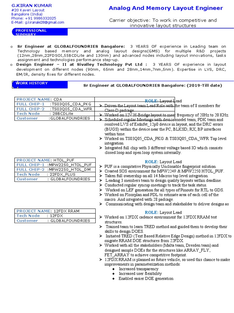 Sivalley Technologies Layout Engineer Profile | PDF