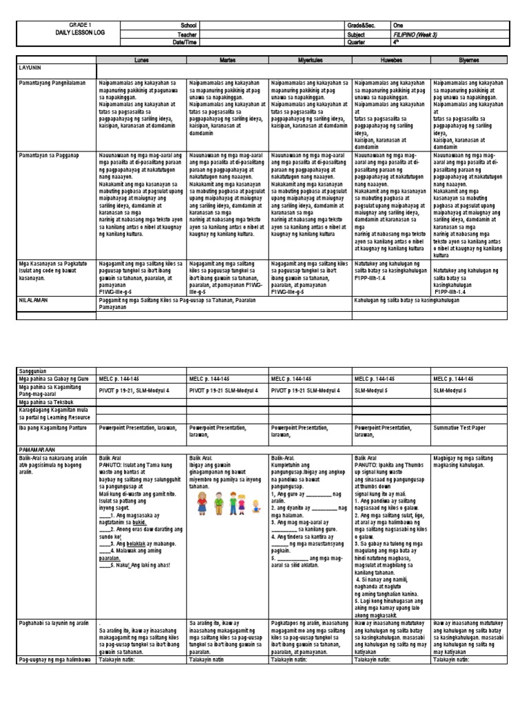 Q4 DLL Filipino1 Week-3 | PDF