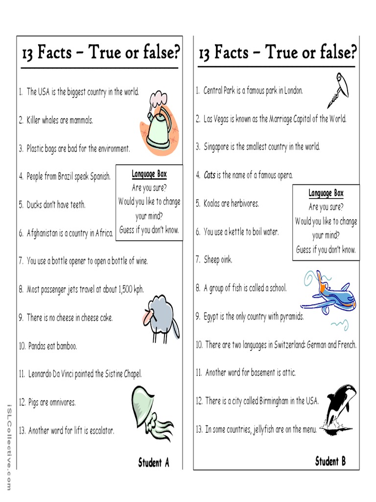 13 Questions (7) - Statements - True or False (Pair Work) | PDF