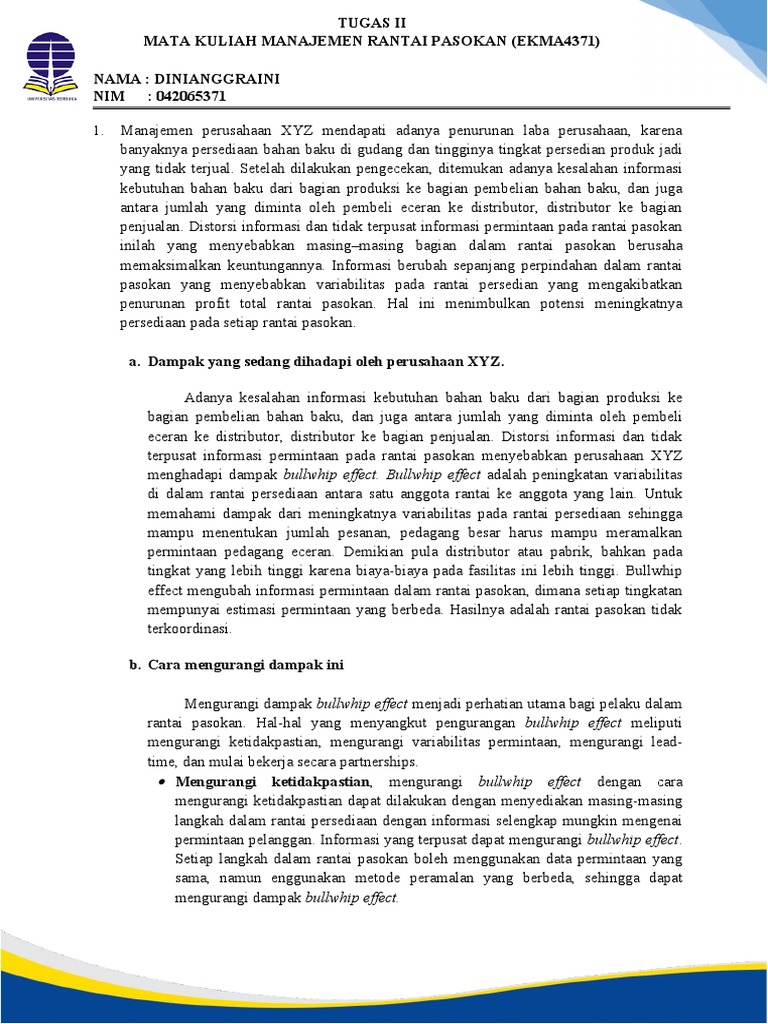 Tugas 2-Ekma4371 Man. Rantai Pasokan-Dini Anggraini | PDF