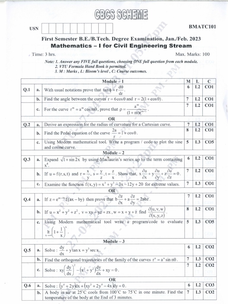Civil Engg. Math Exam Paper | PDF | Teaching Methods & Materials ...