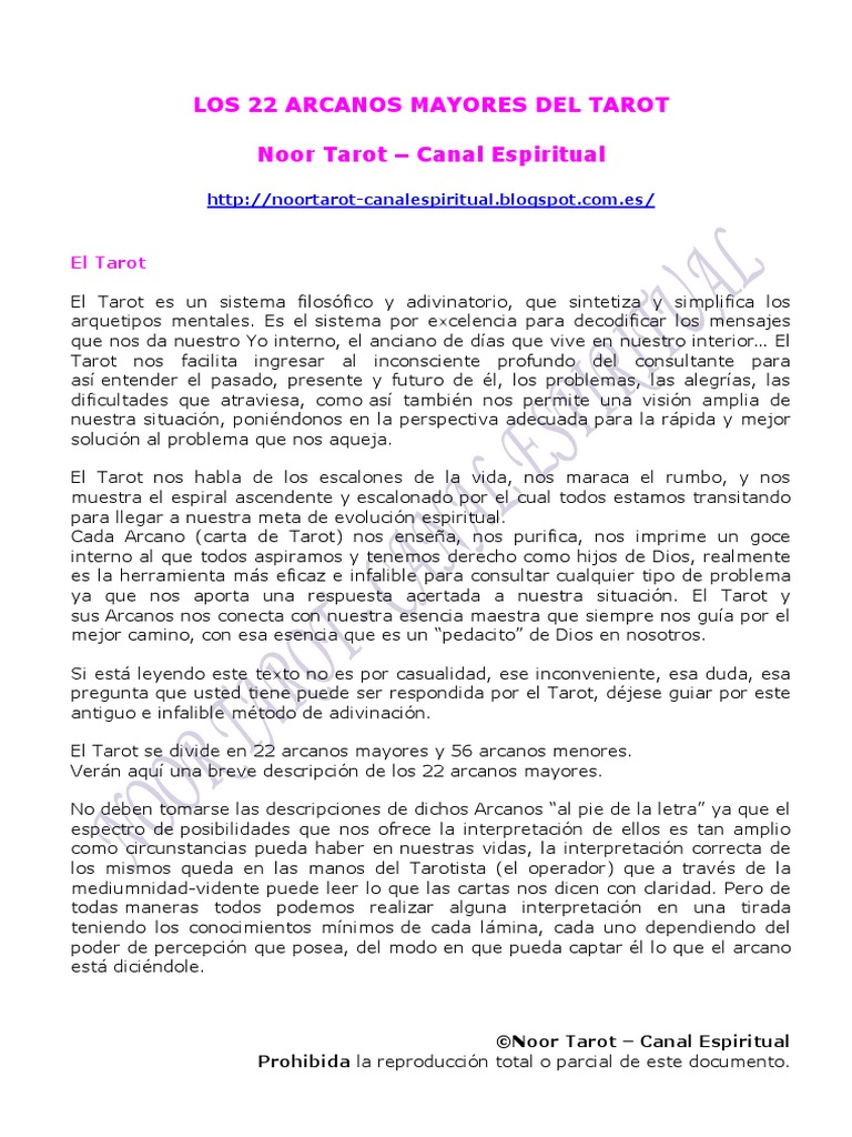 Los 22 Arcanos Mayores Del Tarot Con Inversion - Noor Tarot Canal Espirituaal | PDF
