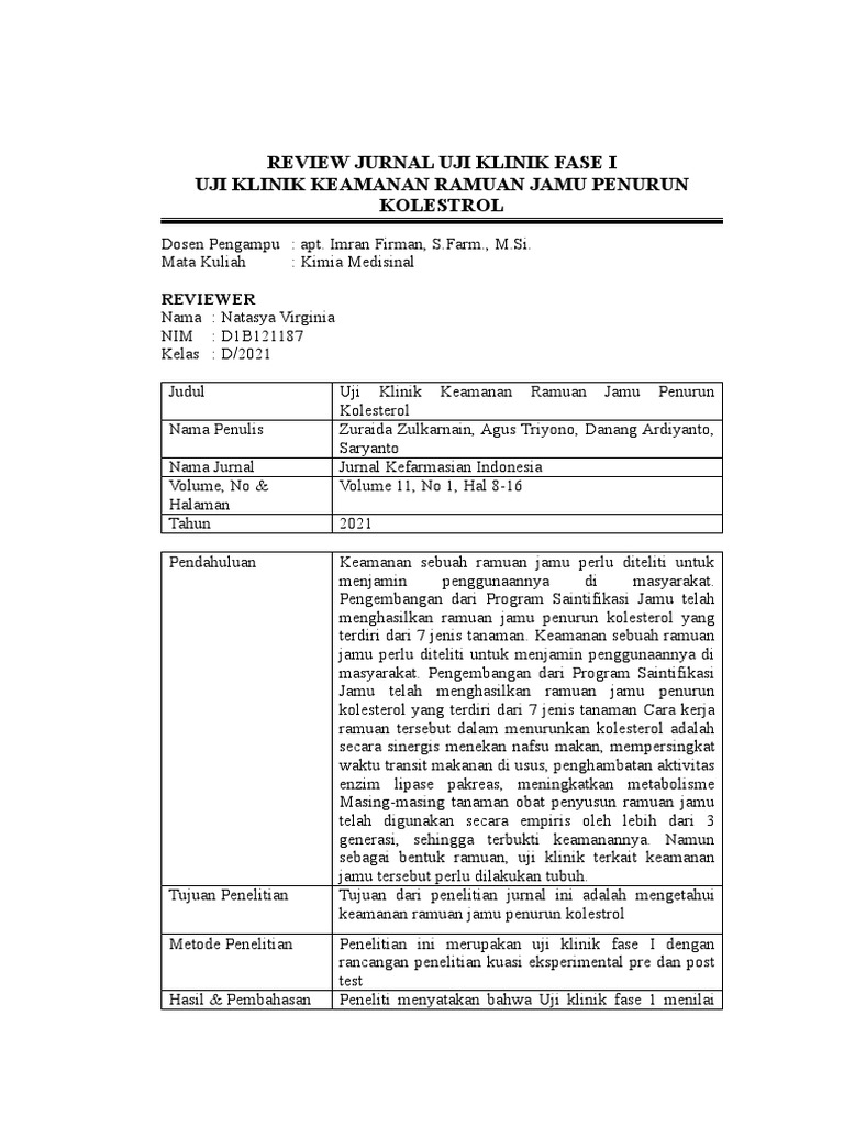 Review Jurnal Uji Fase I | PDF