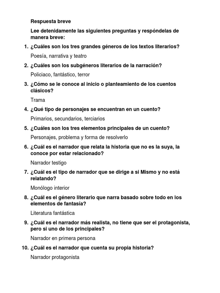 Preguntas | PDF | Narración | Cuentos