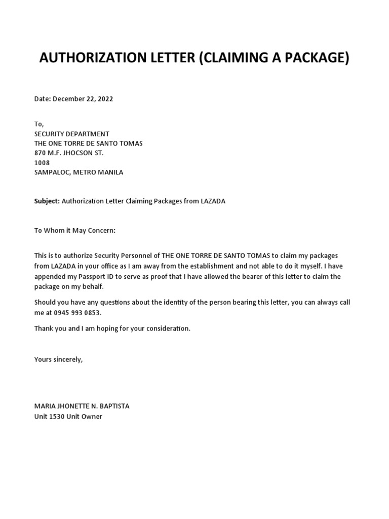 Authorization Letter | PDF