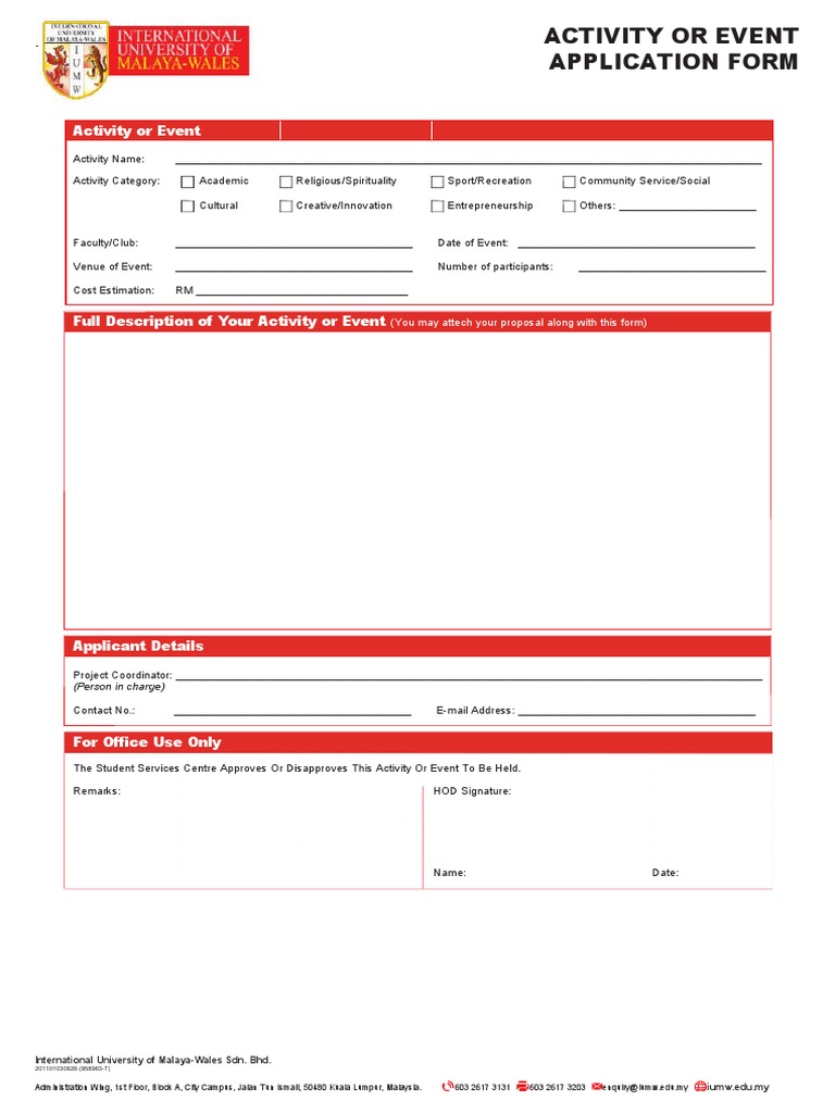 Activity or Event Application Form | PDF