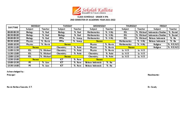 Grade 10 IPA - Class Schedule | PDF