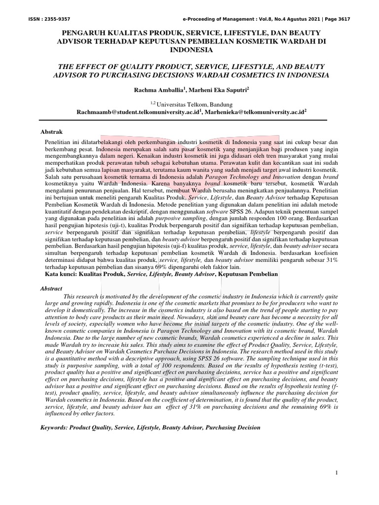 Pengaruh Kualitas Produk, Service, Lifestyle, Dan Beauty Advisor ...