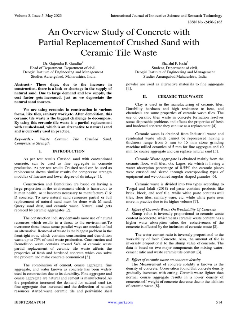 An Overview Study of Concrete With Partial Replacementof Crushed Sand ...