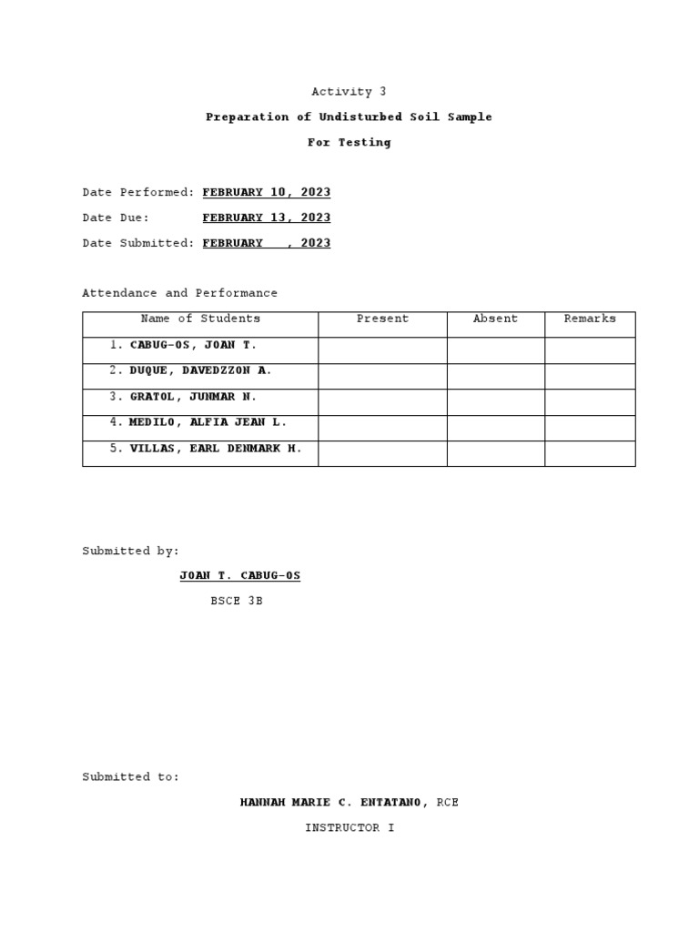GEOTECH_ACTIVITY 3 _Preparation of Undisturbed Soil Sample for Testing ...