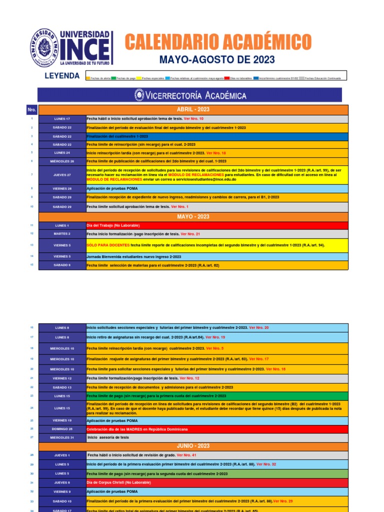 Calendario Académico INCE 2-2023 PDF | PDF