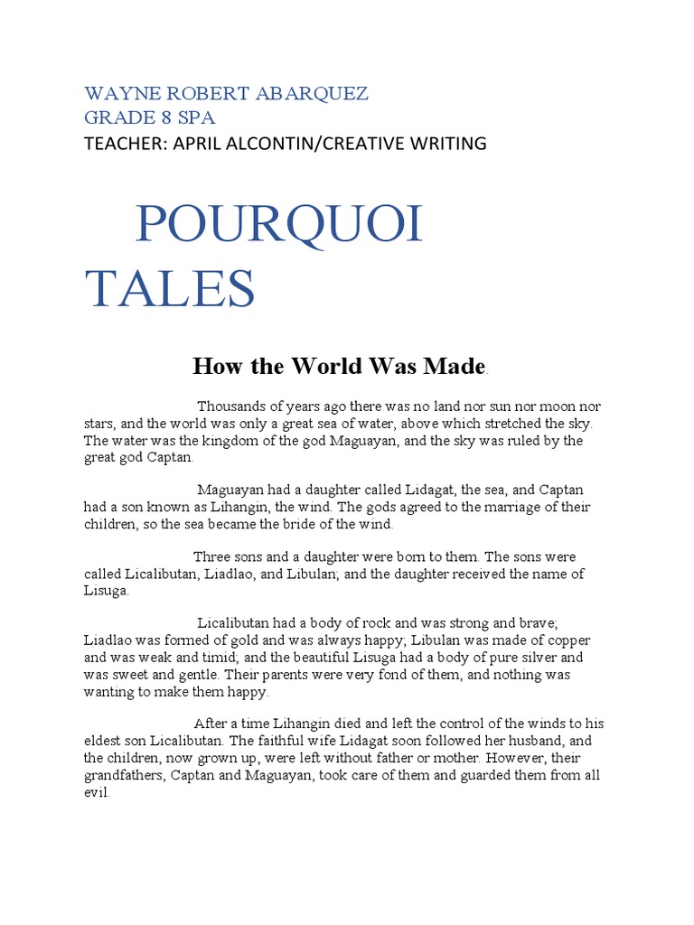 WAYNE ROBERT ABARQUEZ GRADE 8 SPA POURQUOI TALES | PDF