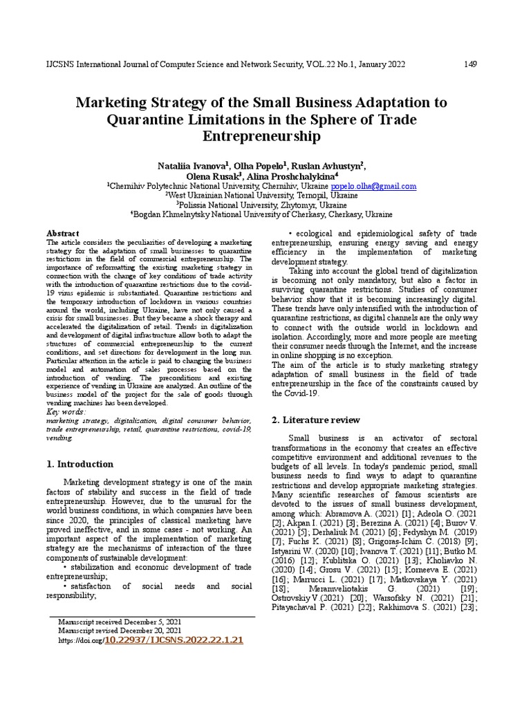 Marketing Strategy of The Small Business Adaptation To Quarantine ...