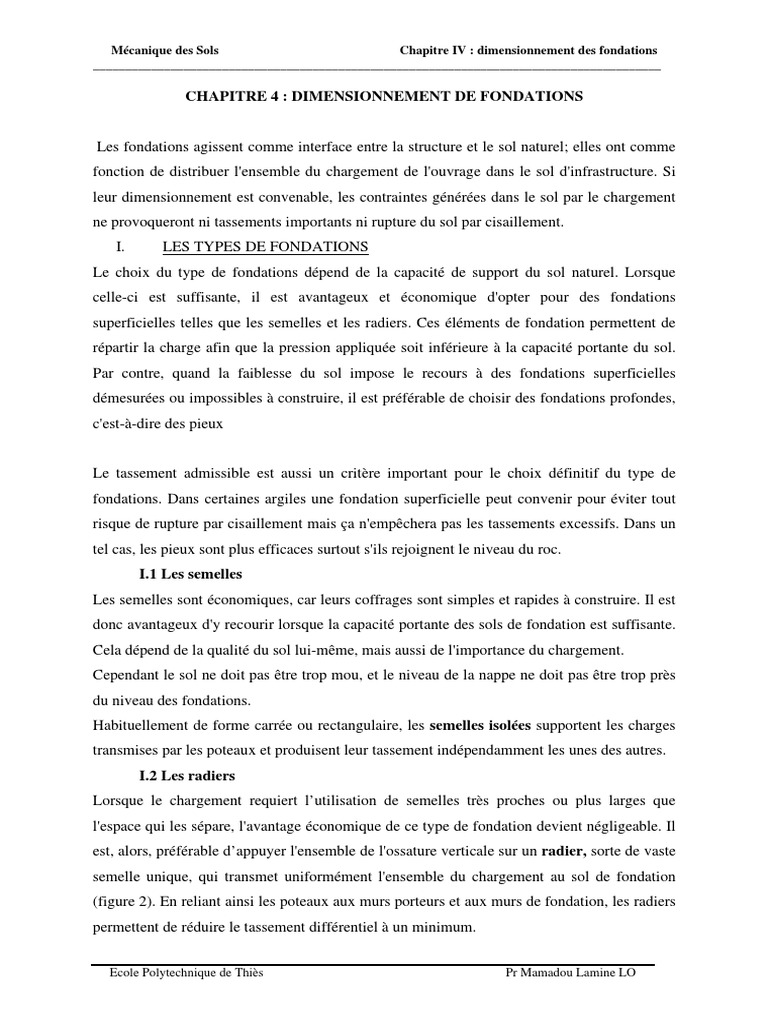 Chapitre 4 Dimensionnement Des Fondations | PDF | Fondation (construction) | Mécanique des sols