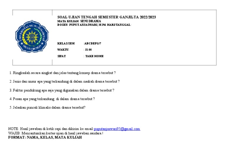 Soal Ujian Uts DRAMA | PDF