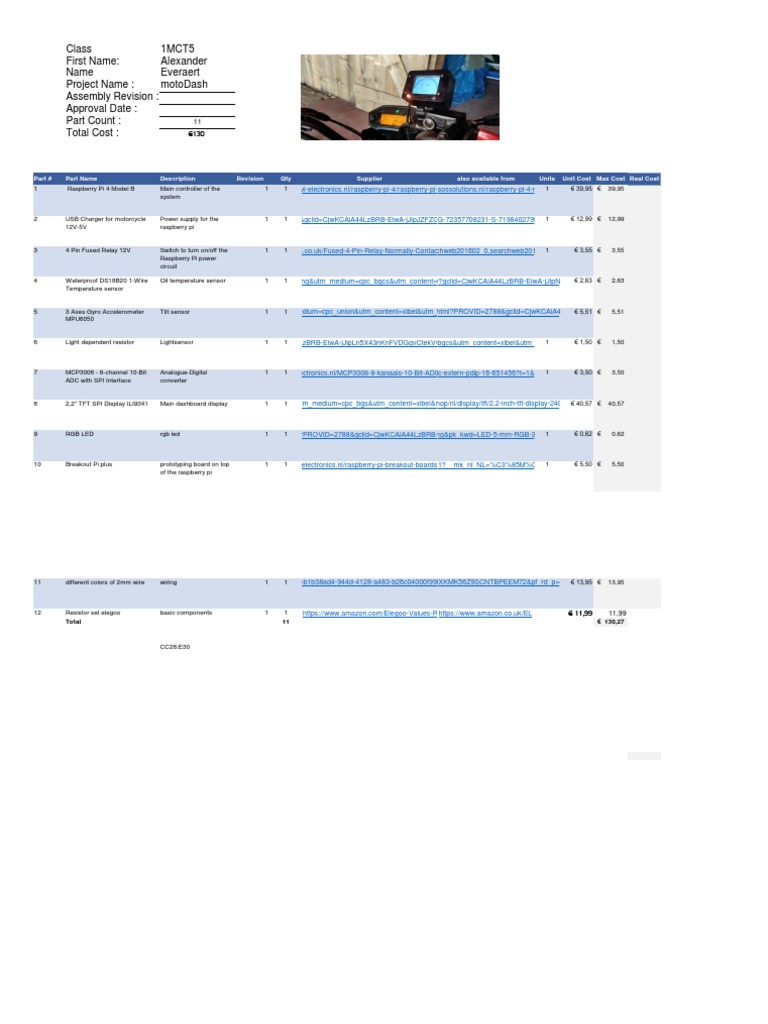BOM Motodash | PDF | Computer Hardware | Manufactured Goods