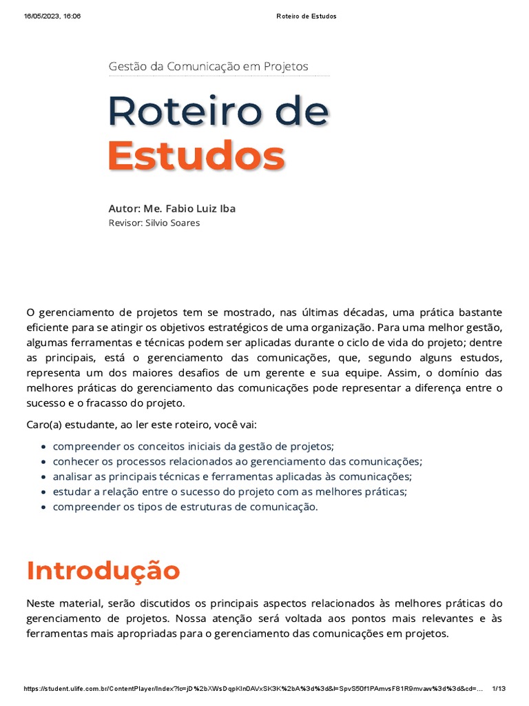 Roteiro de Estudos | PDF