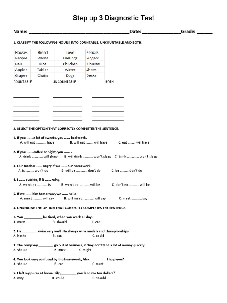 Step Up 3 Diagnostic Test With Answer Key | PDF