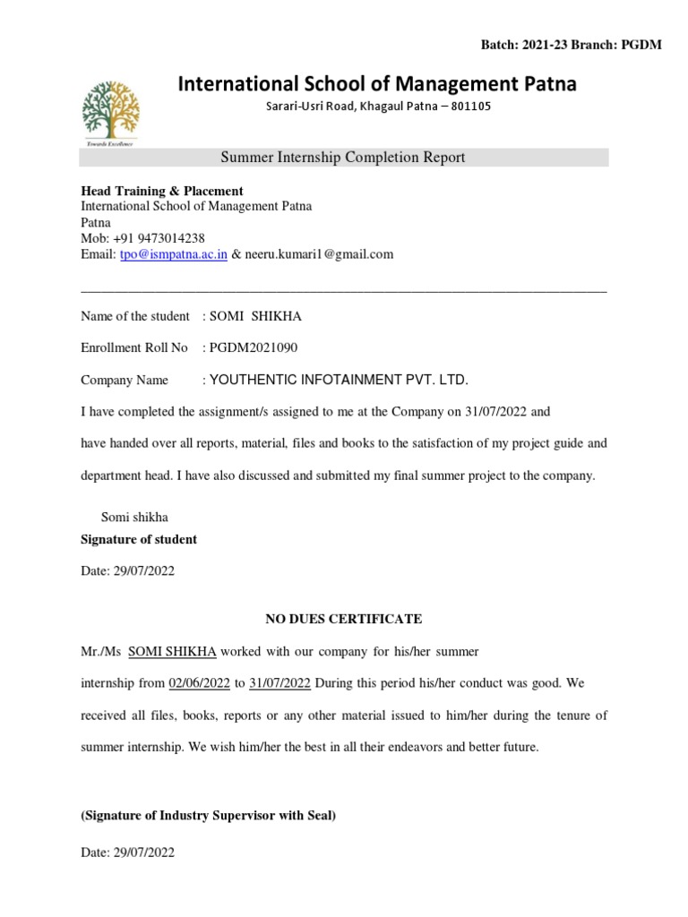 SIP Completion Report Format SOMI SHIKHA-1 | PDF