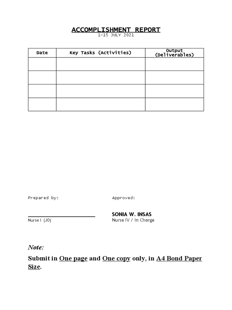 Nursing Accomplishment Report | PDF