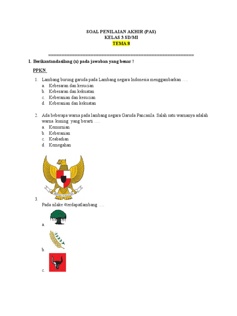 Soal UAS-PAS Kelas 3 Tema 8 - Kamimadrasah | PDF