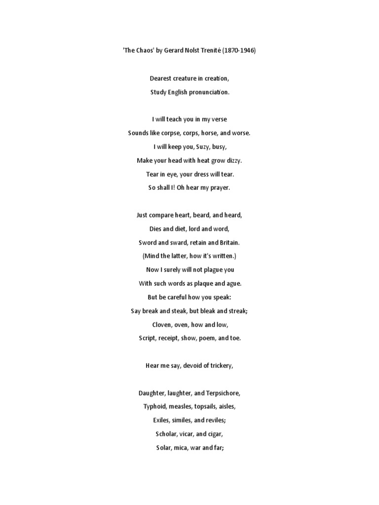 The Chaos: A Pronunciation Poem | PDF | Art | Religion & Spirituality