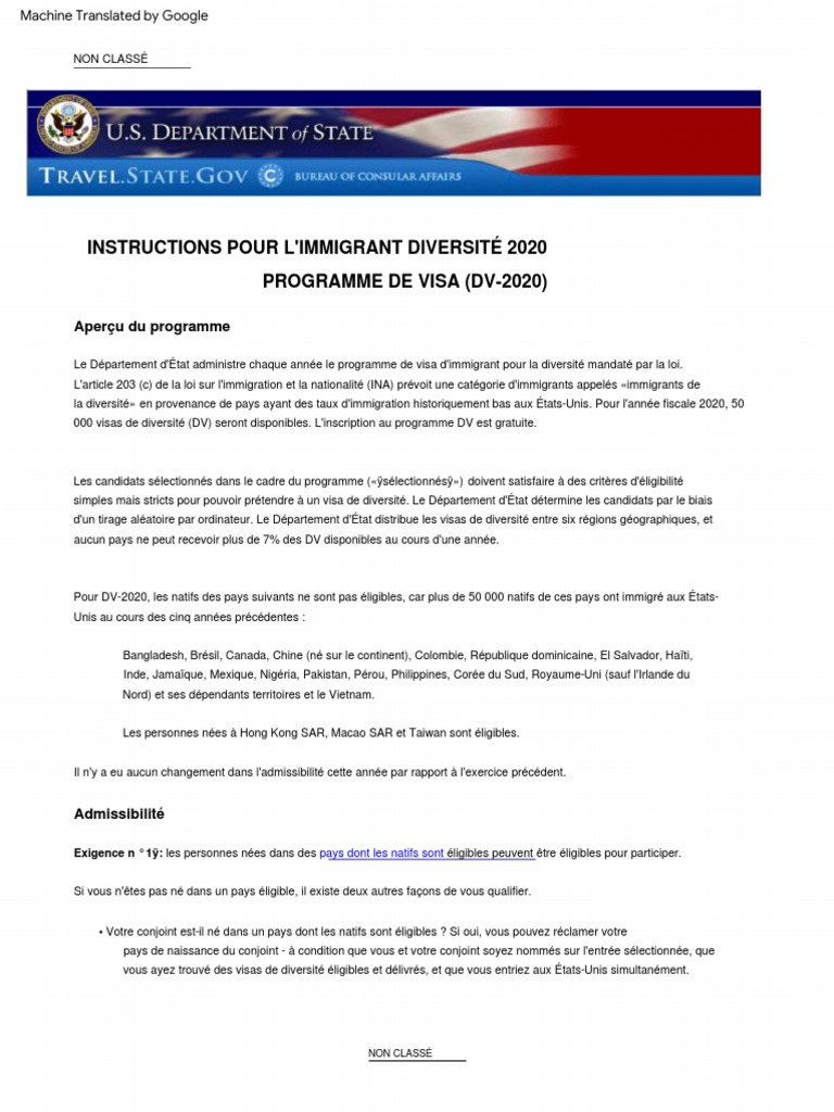 DV 2020 Instructions English | PDF | Image numérique | Visa (Document)
