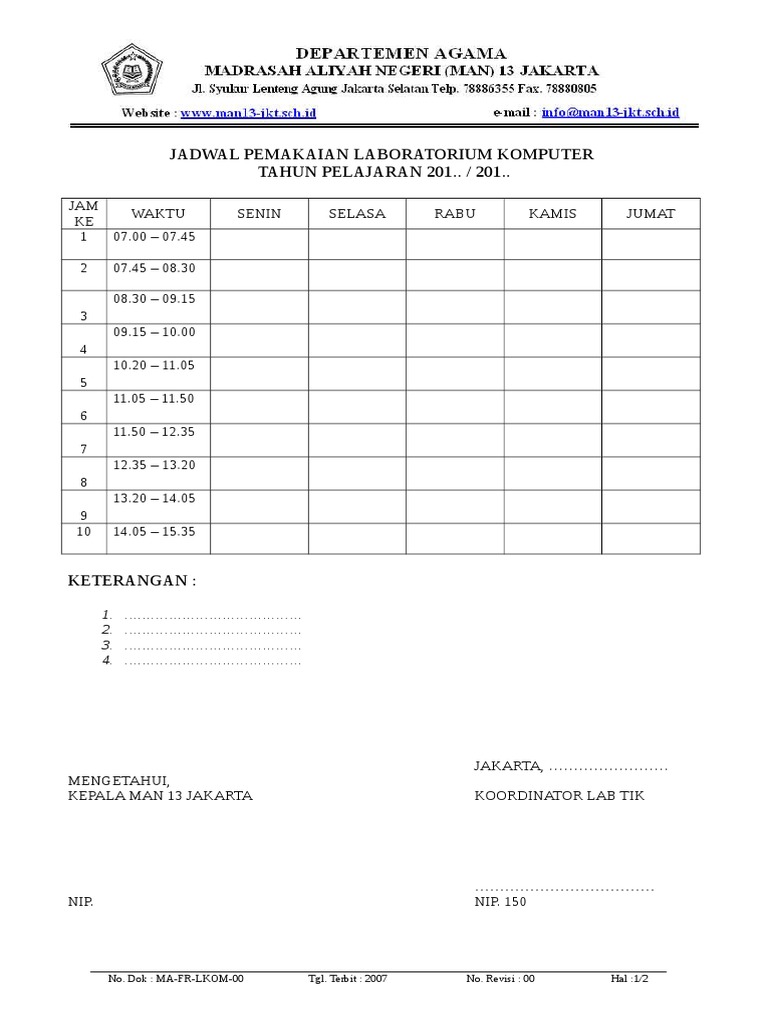 JADWAL PEMAKAIAN LABORATORIUM KOMPUTER TAHUN PELAJARA.pdf | PDF