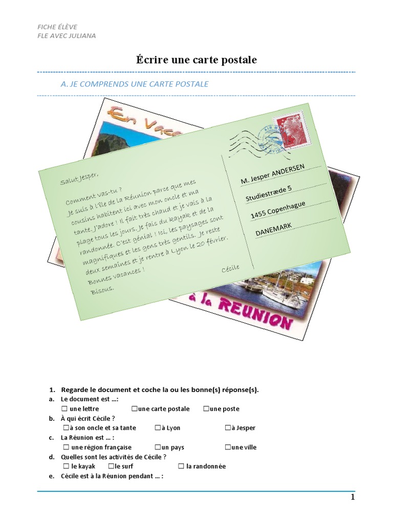 Écrire une carte postale en FLE | PDF